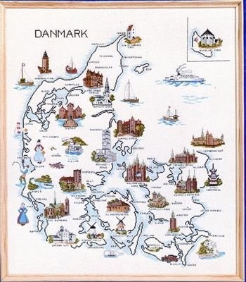 Broderipakning - Billede - Danmark - Landkort - Korssting.dk